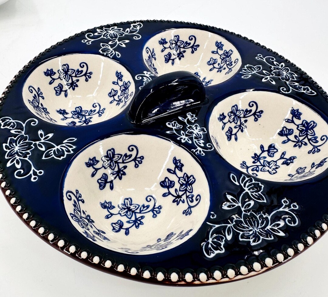 Floral Lace Temptations Baking Dish Poached Egg Muffin Top Tray Cobalt ...