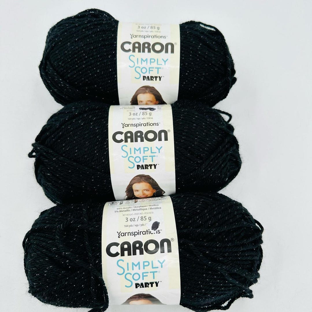 Caron Simply Soft Party Yarn Lot 0f 3 Black Sparkle Metallic 4 Medium ...