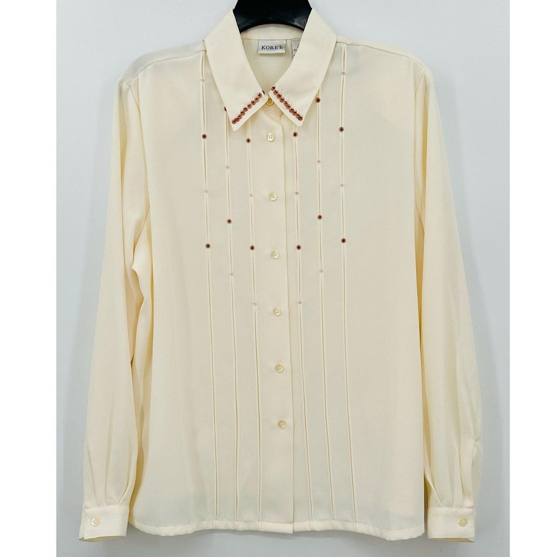 Vintage Koret Secretary Geek Ivory Pintuck Blouse W/ Beading Womens ...