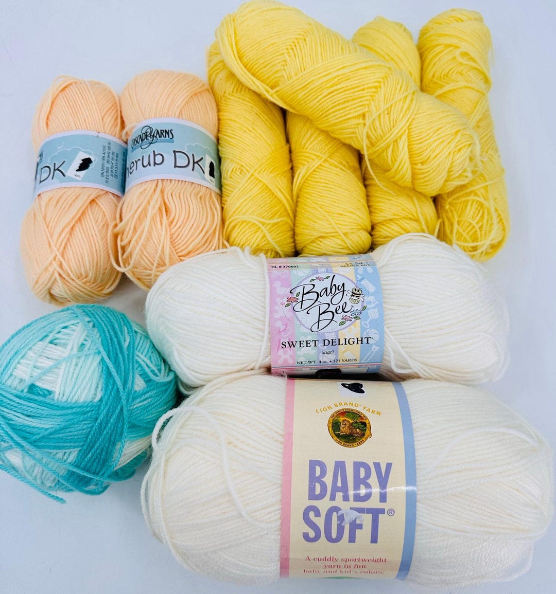 BABY YARN Lion Brand Baby Soft Cascade Cherub DK Baby Bee Mixed Yarn ...