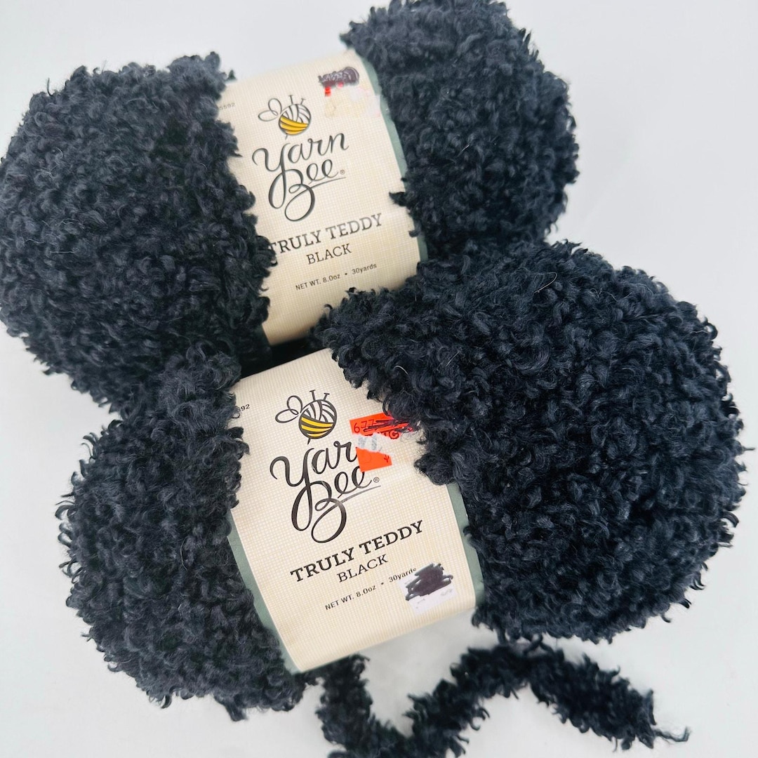 2 Yarn Bee Truly Teddy Bulky Chunky #6 Yarn Fuzzy BLACK Great 4 ...