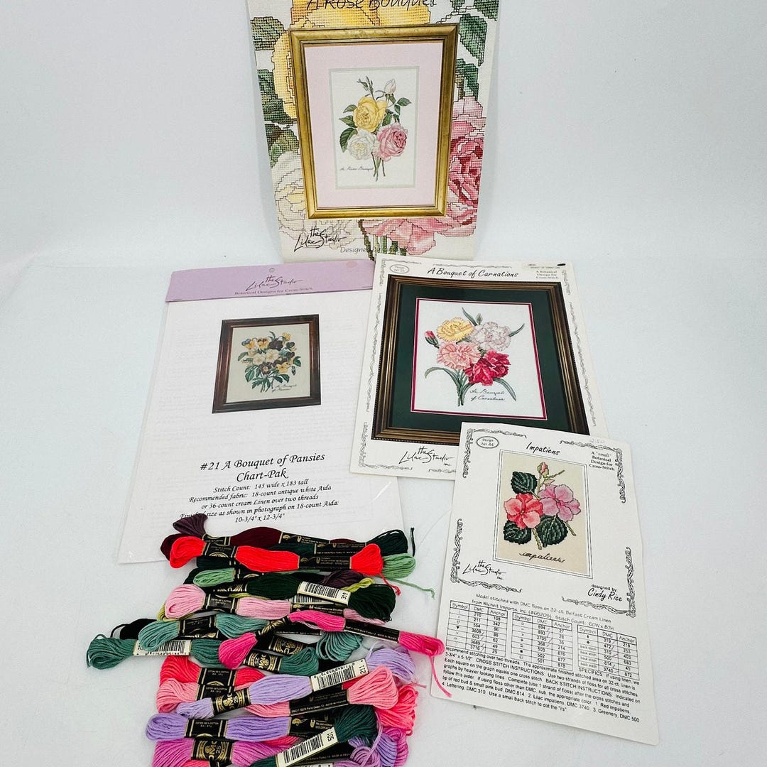 The Lilac Studio Charts Cindy Rice Counted Cross Stitch Pansies Roses ...