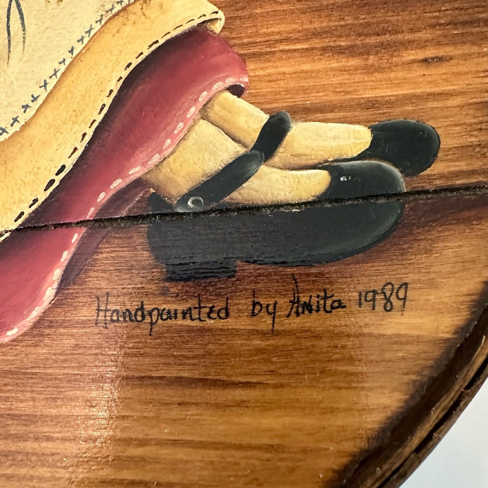 Vintage Hand Painted Cheese Box Upcycled Country Folk Sewing Box ...