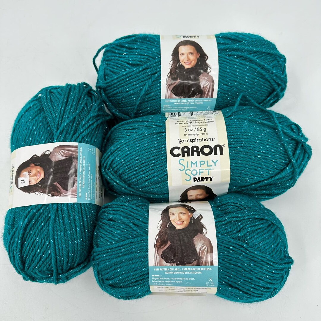 Caron Simply Soft Party Yarn Lot 0f 4 Teal Blue Sparkle Metallic 4 ...
