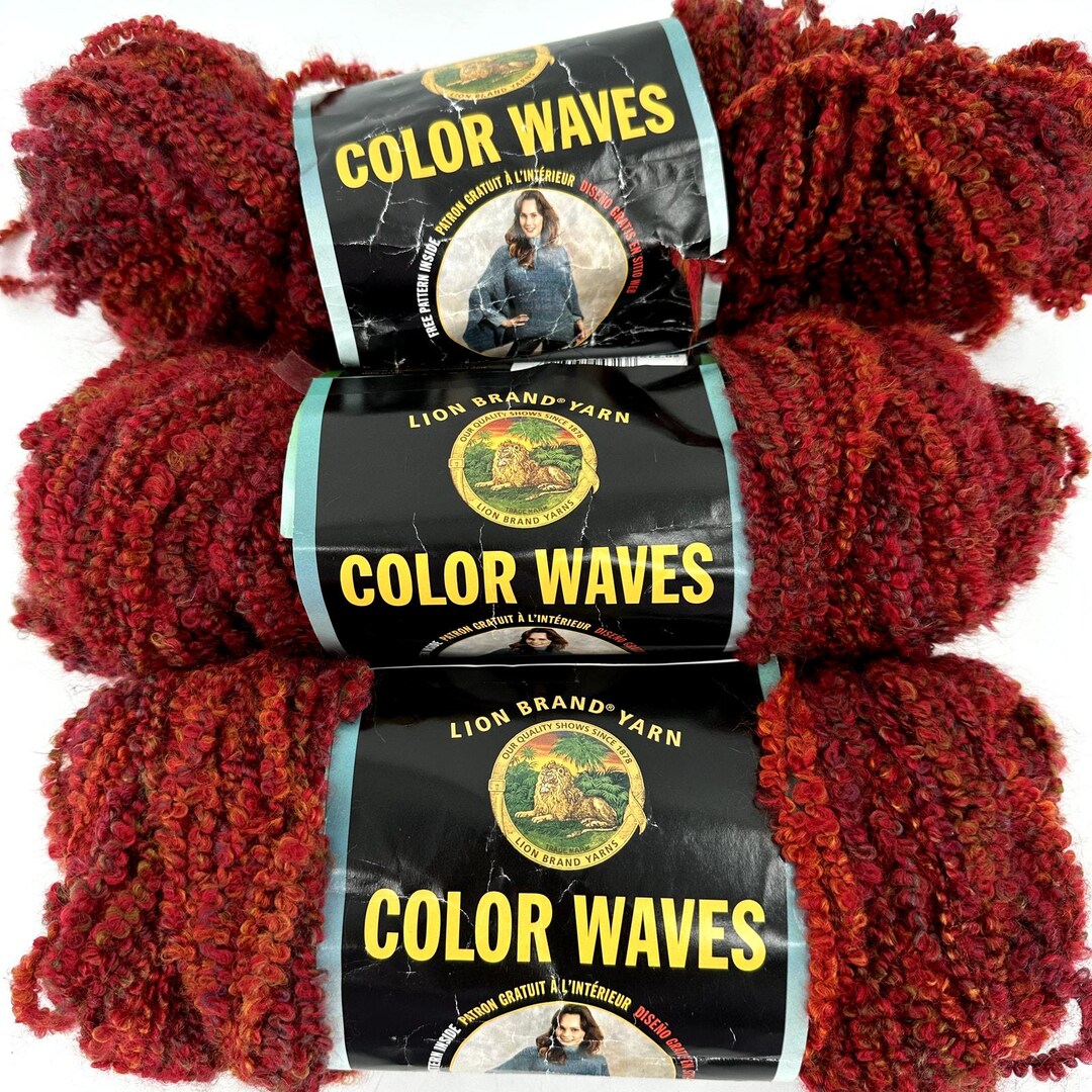 Lion Brand Yarns COLOR WAVES 2 Skeins Sunset Red Boucle Acrylic Bulky ...