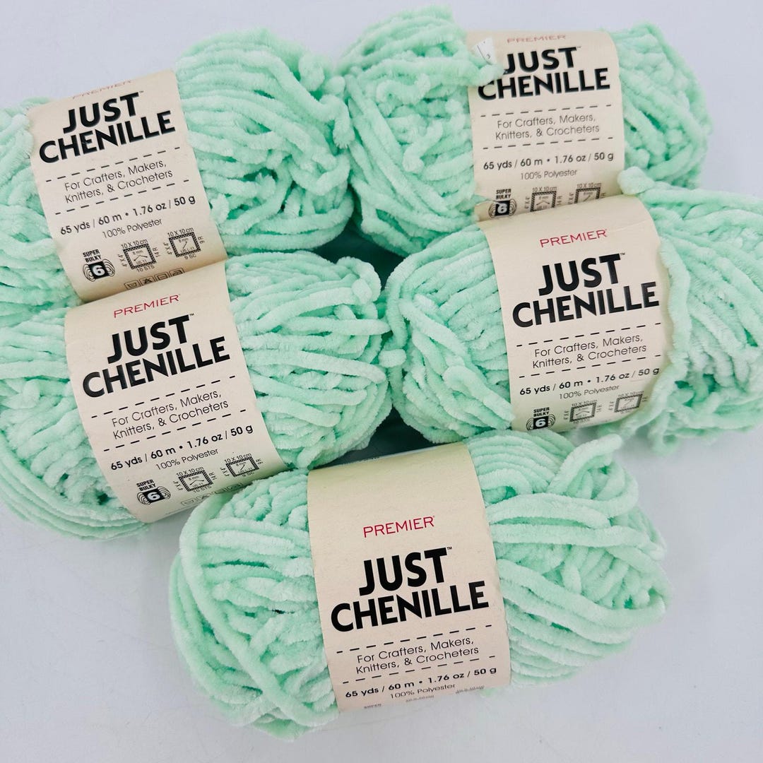 5 Premier Just CHENILLE Yarn MINT GREEN Chunky Bulky Great for ...