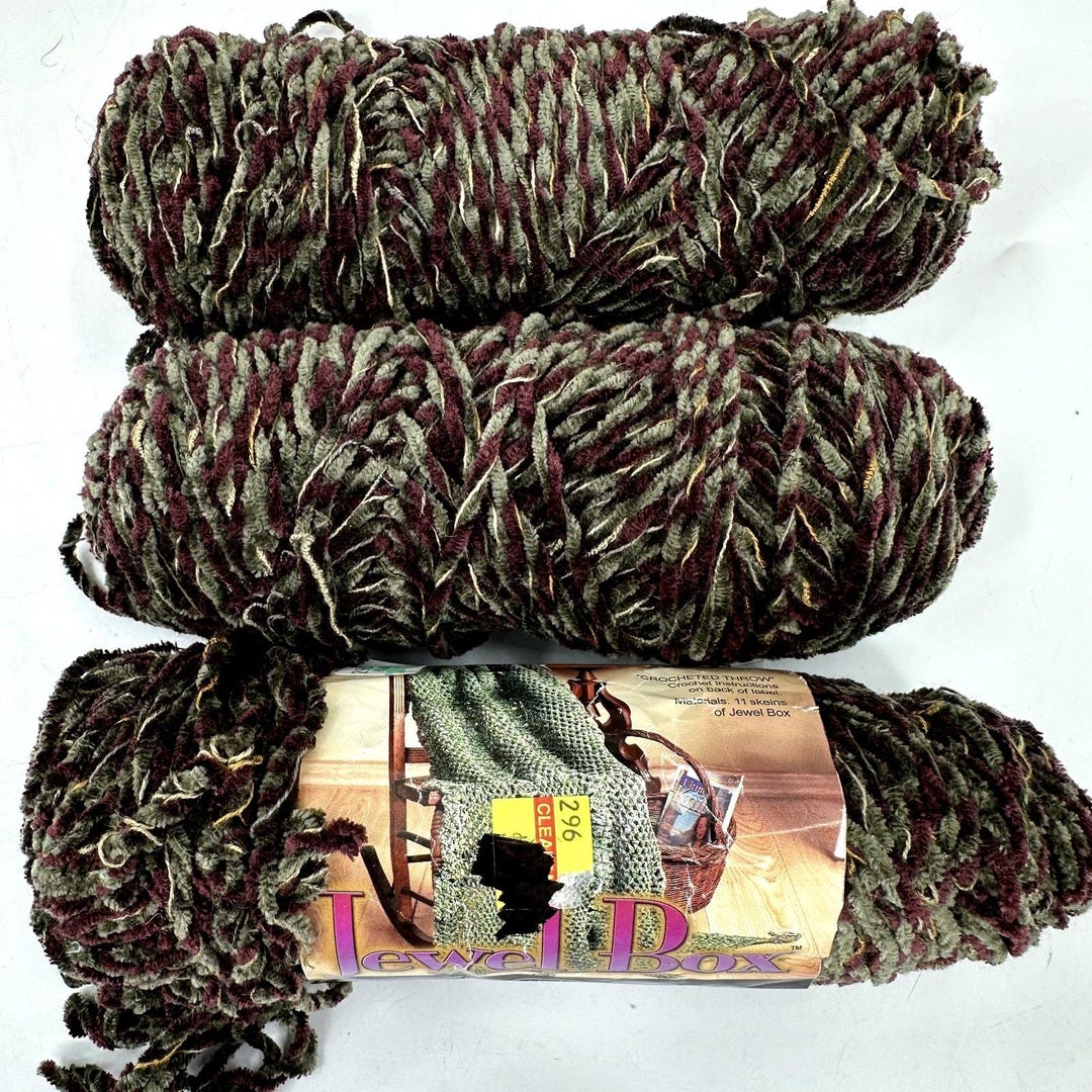 Vintage Caron Jewel Box Chenille Yarn JADE Green Gold #4 Medium Weight ...