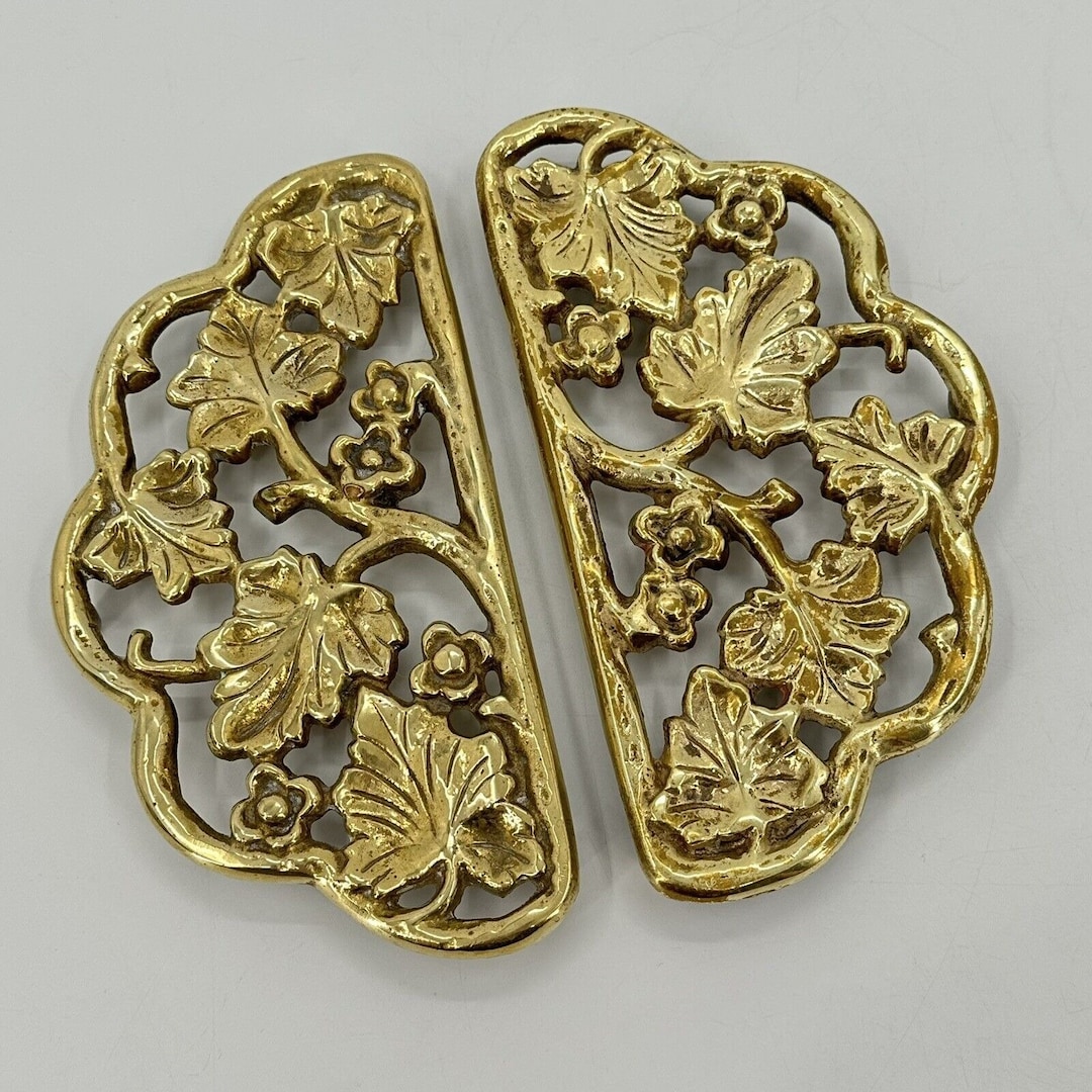 Vintage Harvin Virginia Metalcrafters Brass Gold Trivet 2 Piece Laurel ...