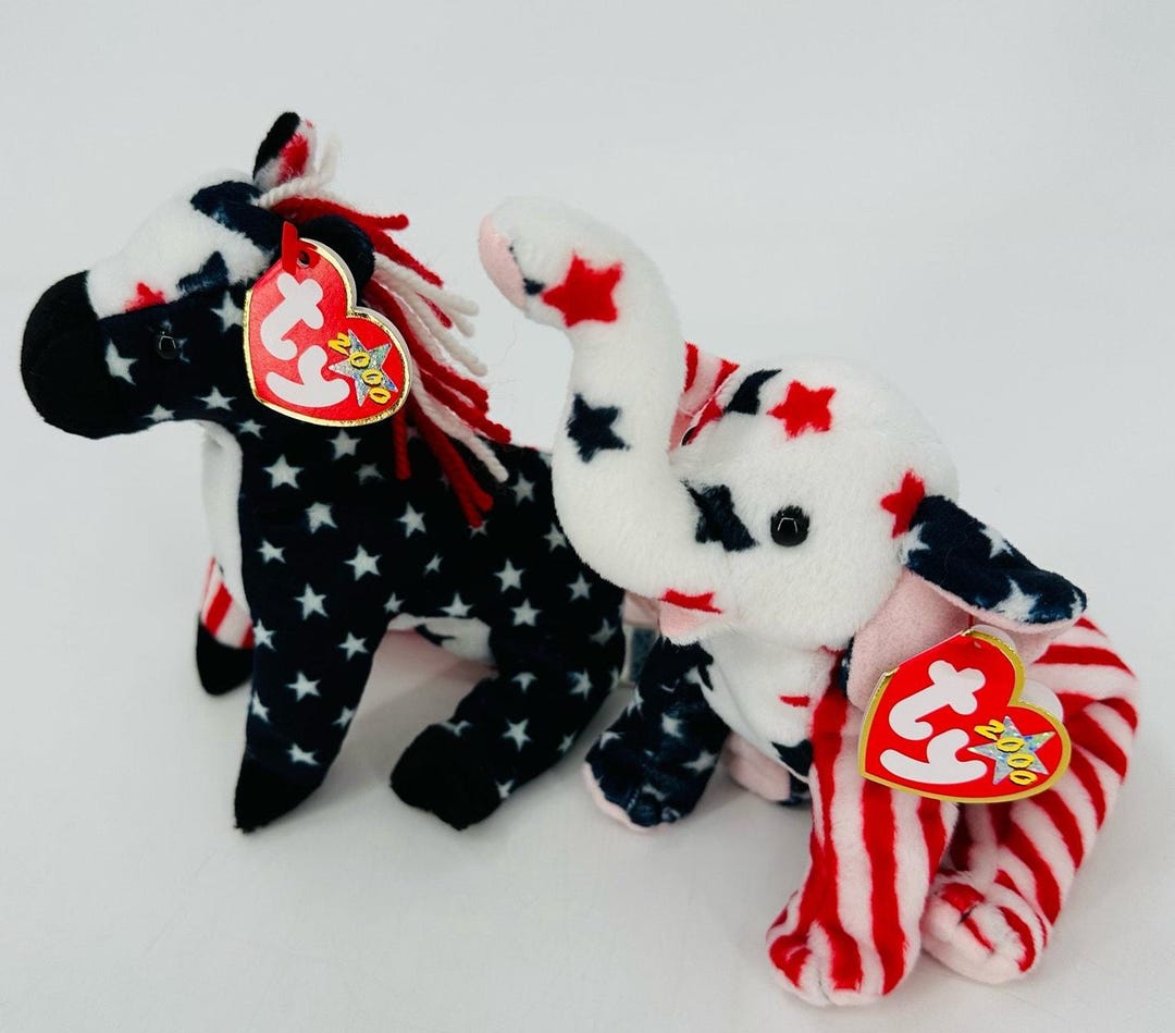 Ty Beanie Babies Patriot Lefty & Righty Vintage 2000 Donkey Elephant ...