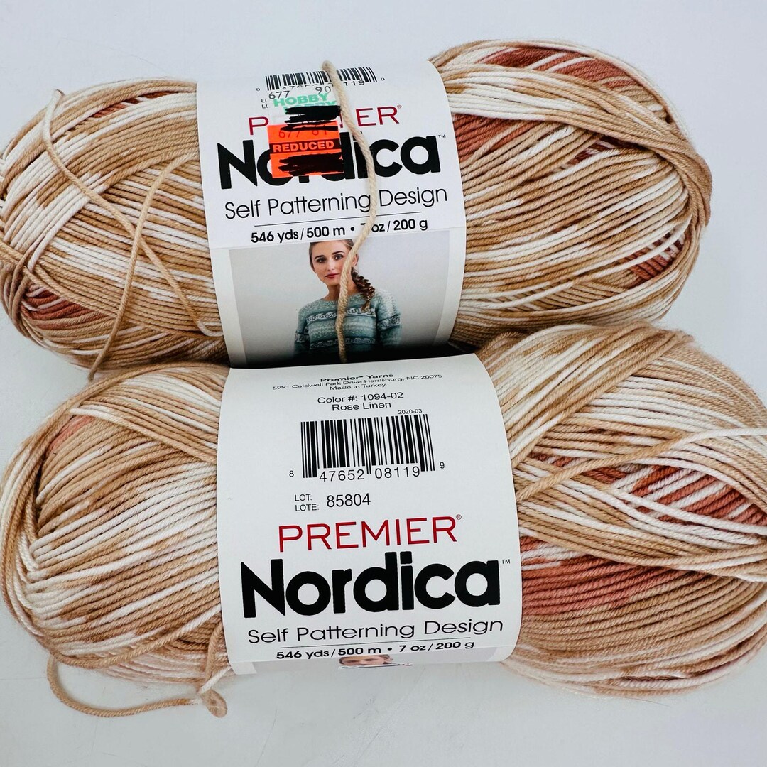 2 Premier Nordica Self Patterning Design Yarn Light #3 Rose Linen Tan ...