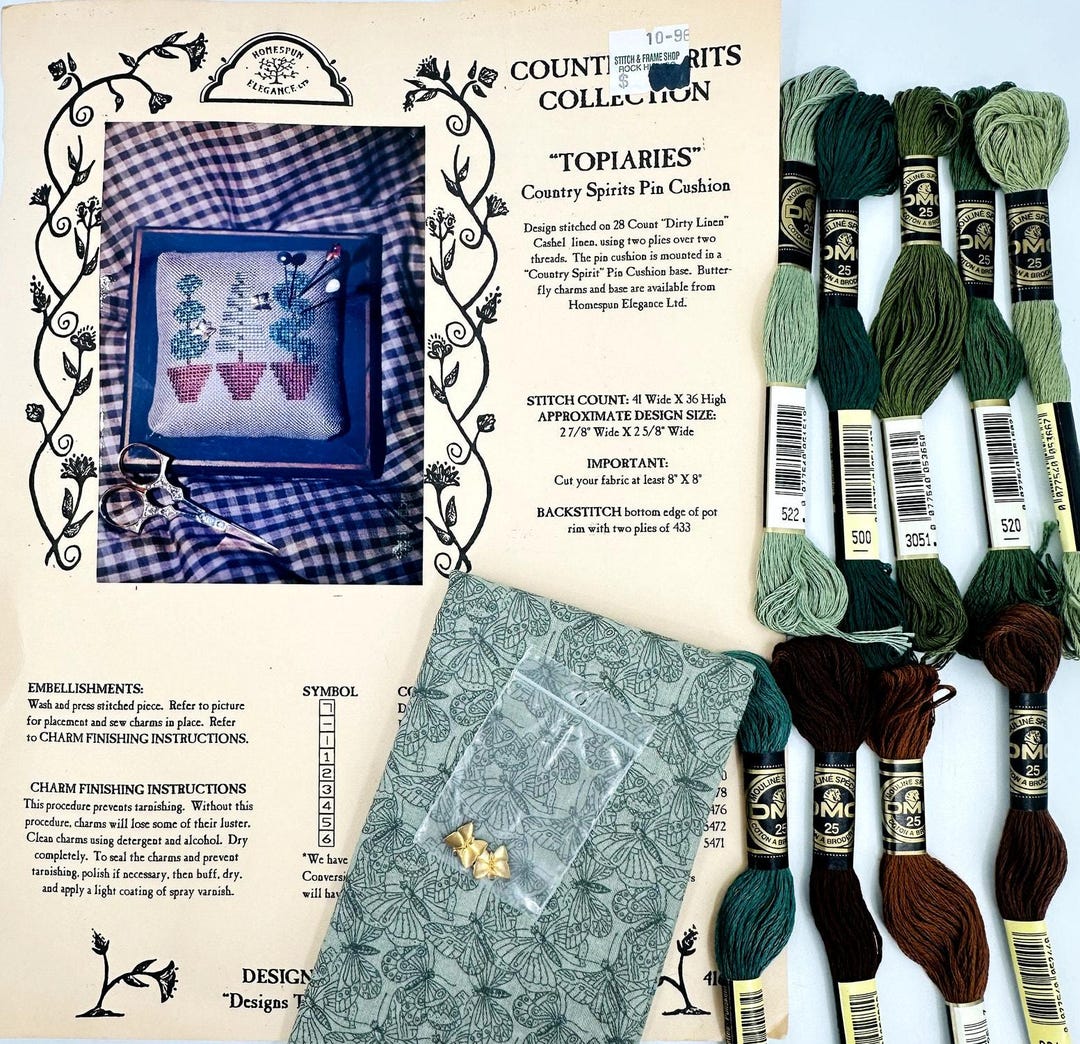 Homespun Elegance Cross Stitch Kit TOPIARIES Country Spirits Pin ...