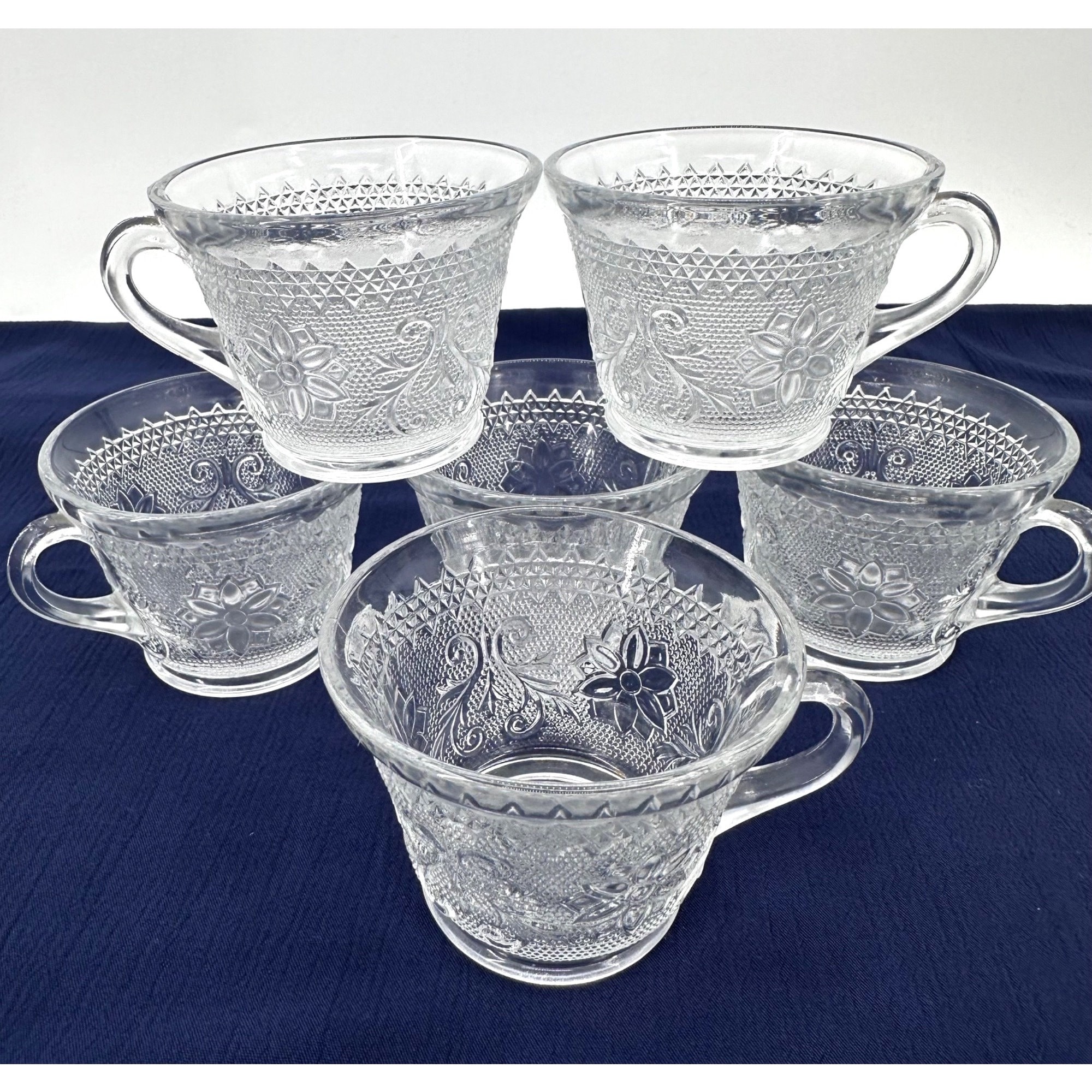 Indiana Glass Tiara Sandwich Glass Punch Coffee Cups Crystal Clear ...