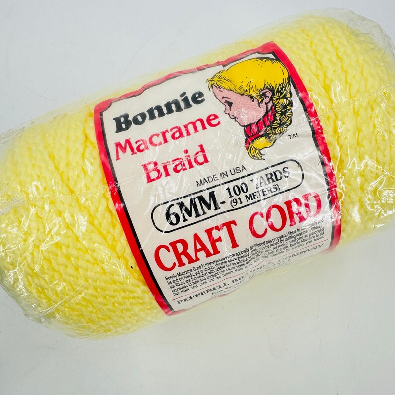 Bonnie Macrame Braid Craft Cord BABY YELLOW 6mm 100 Yards Vintage ...
