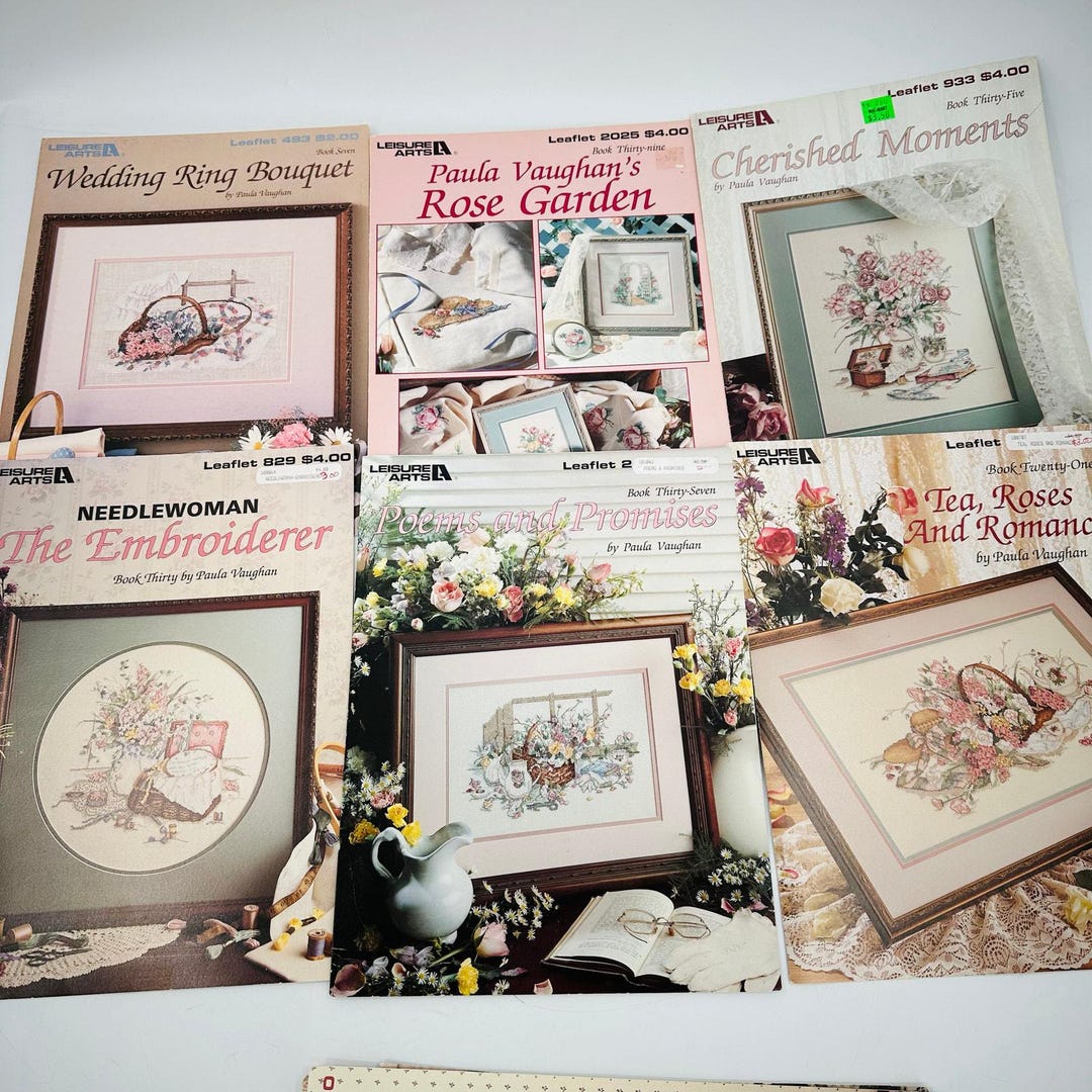 6 PAULA VAUGHAN Cross Stitch Pattern Booklets Sewing Bouquets ...