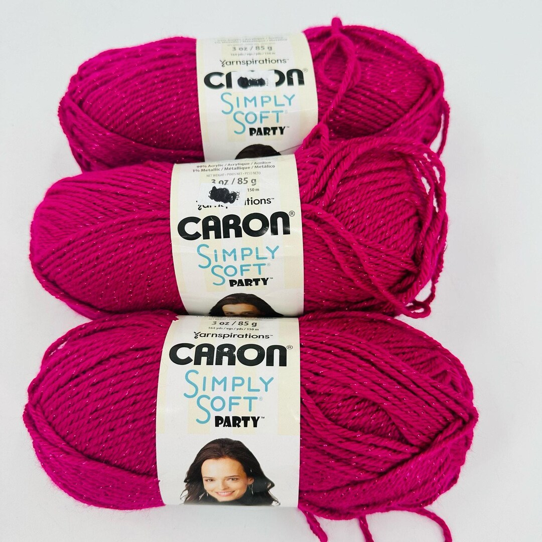 Caron Simply Soft Party Yarn Lot 0f 3 Fuchsia Sparkle Dark Pink ...