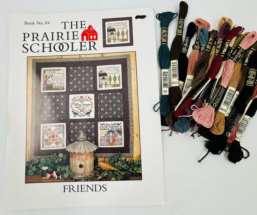 The PRAIRIE SCHOOLER Cross Stitch Pattern Kit Friends and DMC Floss and ...