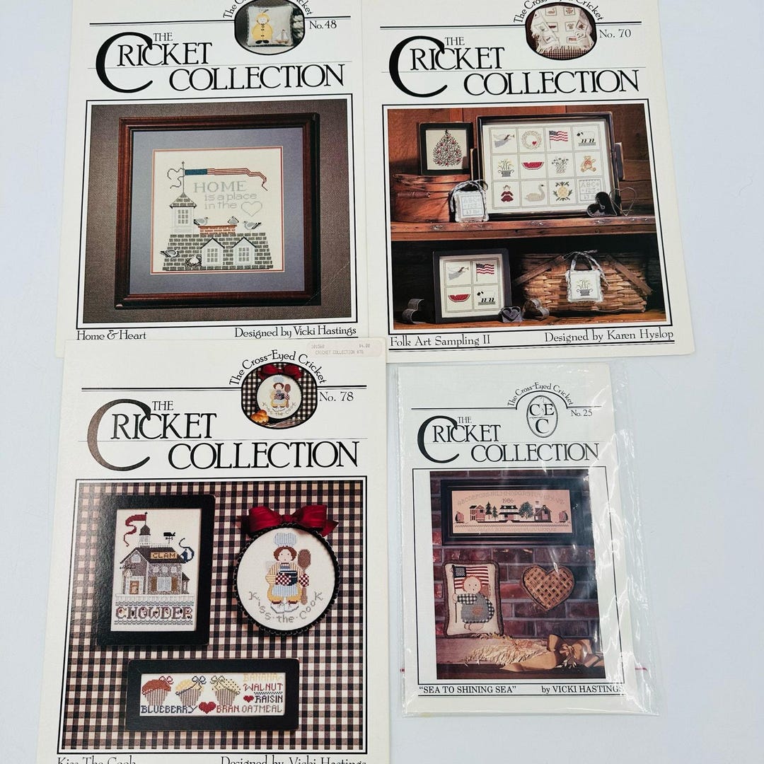 The Cricket Collection Cross Stitch Pattern Lot Americana Folk Art USA ...