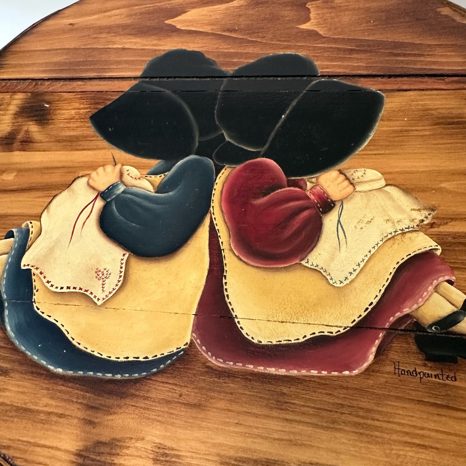 Vintage Hand Painted Cheese Box Upcycled Country Folk Sewing Box ...