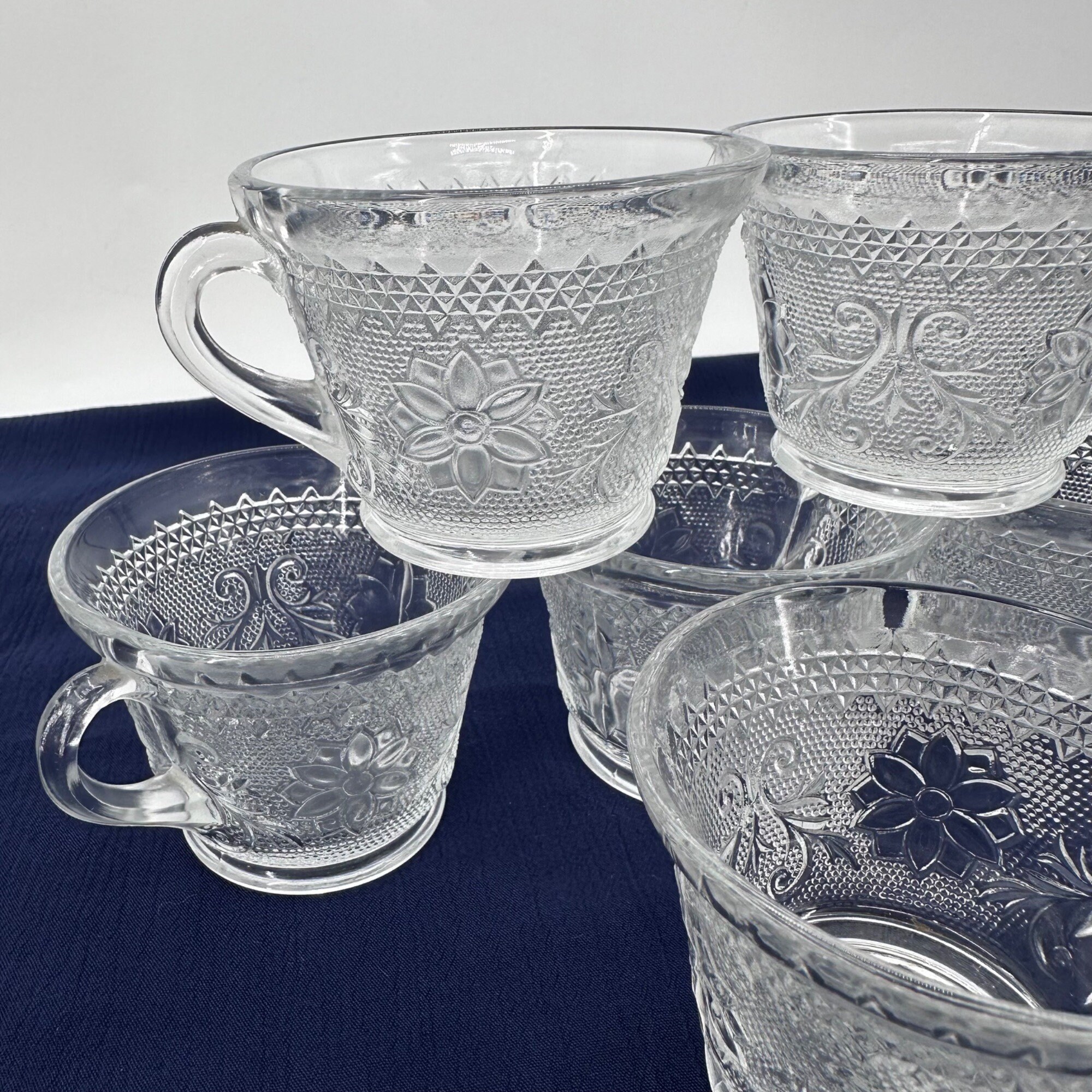 Indiana Glass Tiara Sandwich Glass Punch Coffee Cups Crystal Clear ...