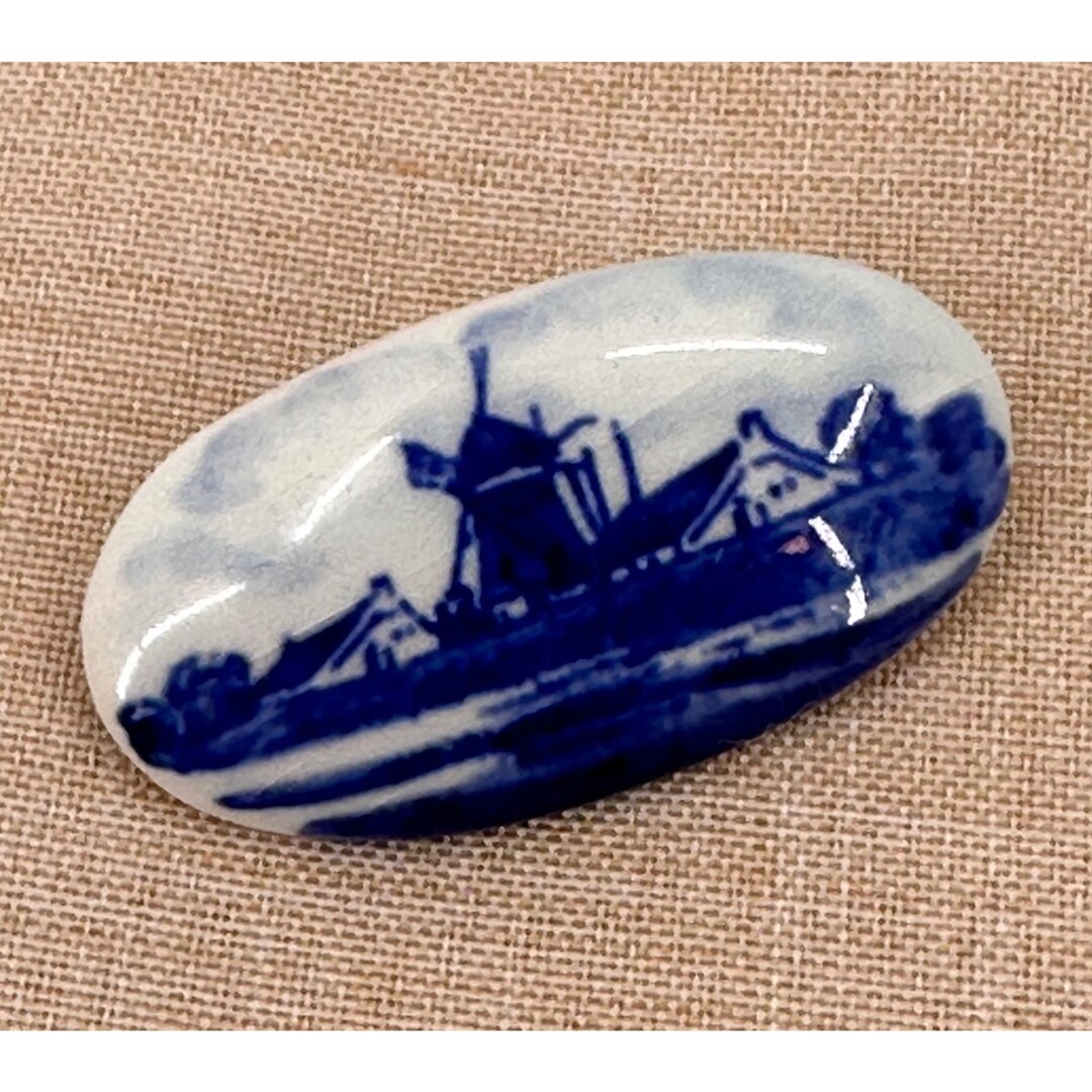 Vintage Blue Delft Porcelain Pin Brooch Windmill Scene Holland Signed ...