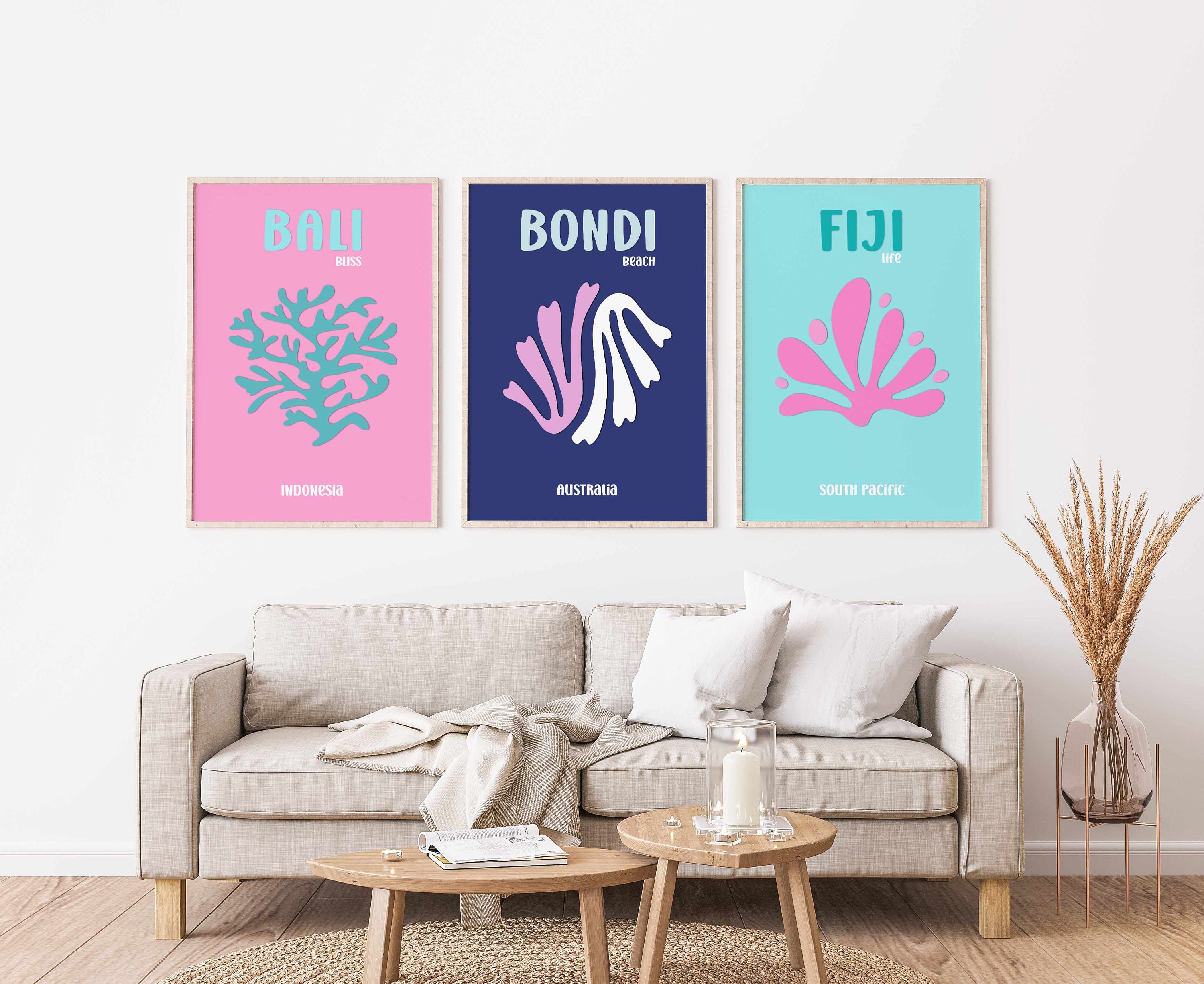 Colorful Travel Poster Set, 3 Piece Wall Art, Beach Travel Poster, Fiji ...