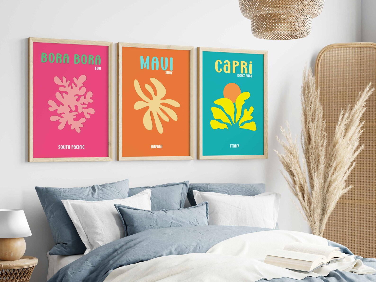 Travel Poster Set, 3 Piece Wall Art, Preppy Room Decor, Capri Bora Bora ...