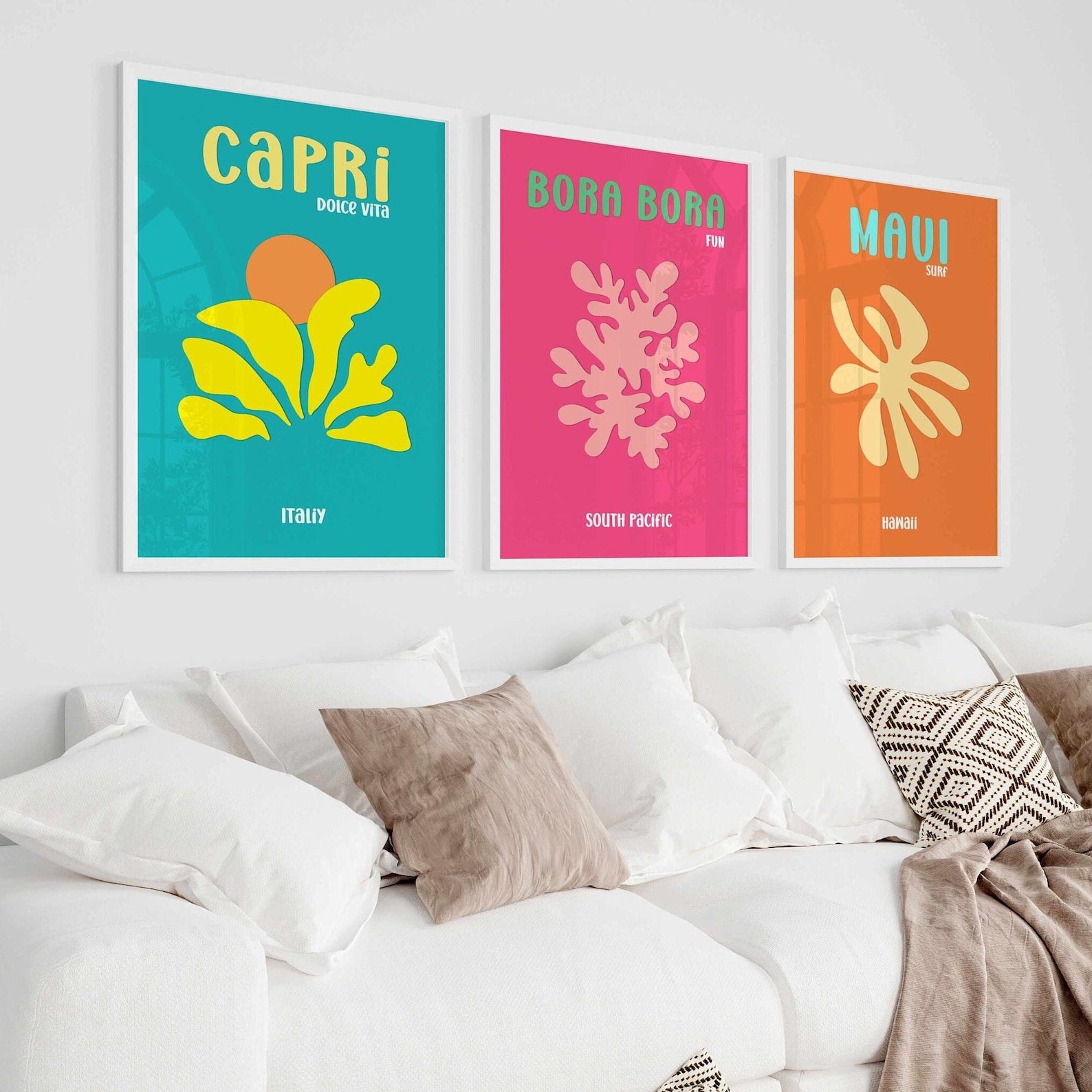 Travel Poster Set, 3 Piece Wall Art, Preppy Room Decor, Capri Bora Bora ...