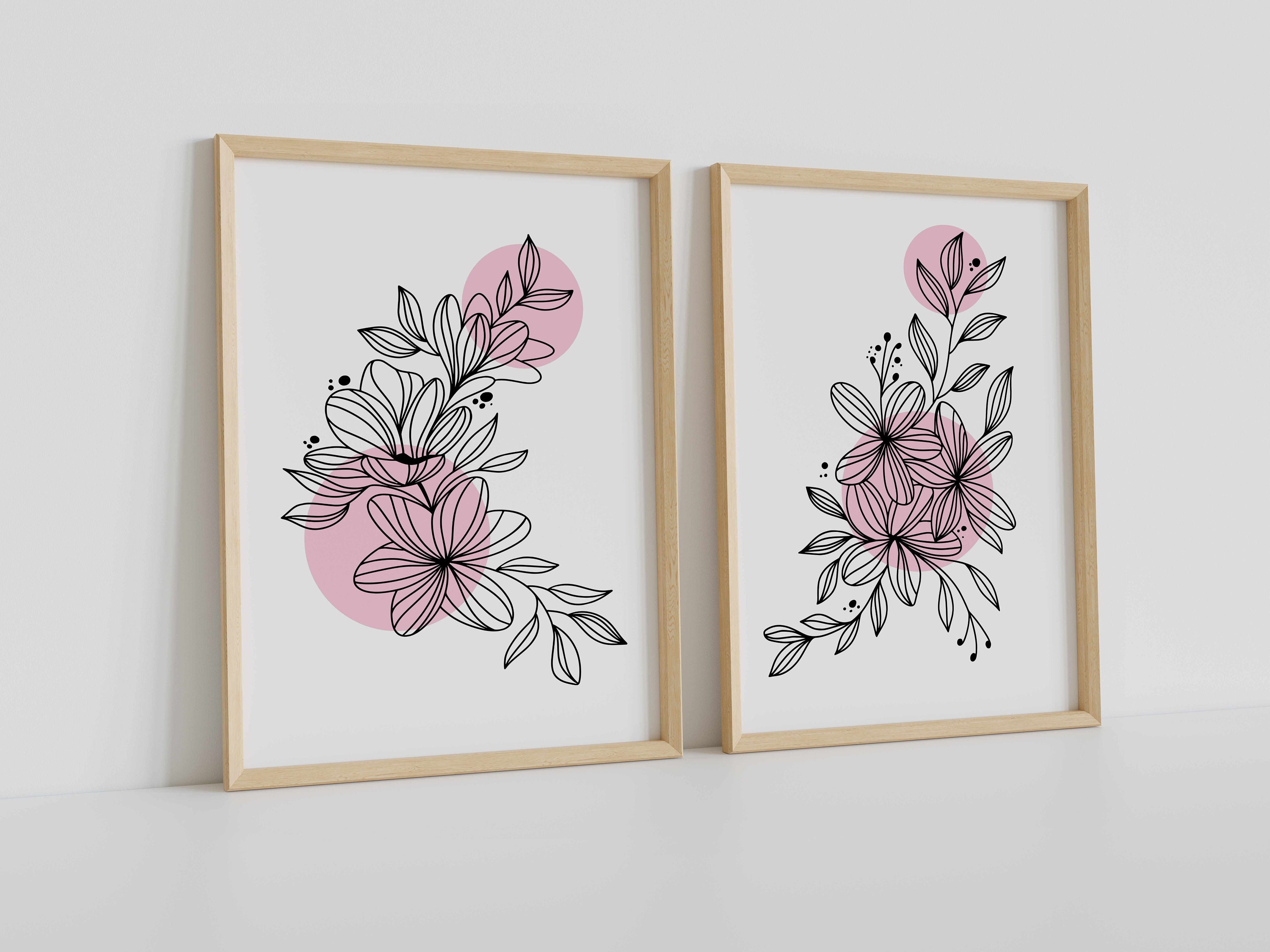 Flower Line Art Prints, Botanical Prints Set of 3, Minimal Floral ...