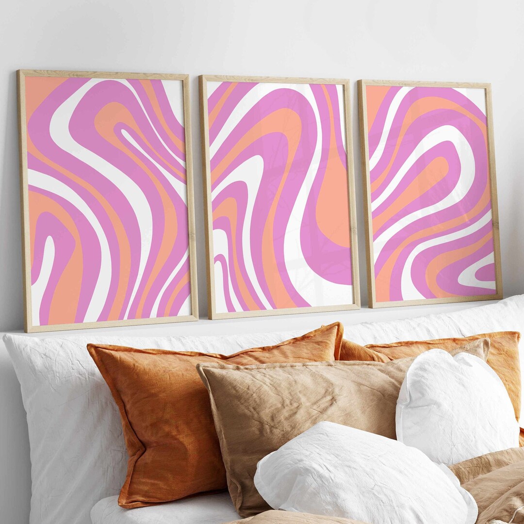 Set of 3 Retro Wavy Prints, Preppy Wall Art Prints, Colorful Wall Art ...