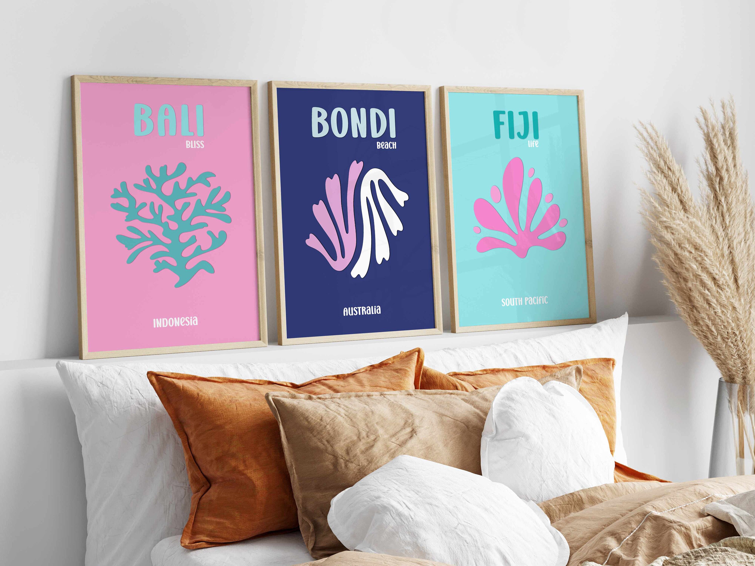 Colorful Travel Poster Set, 3 Piece Wall Art, Beach Travel Poster, Fiji ...