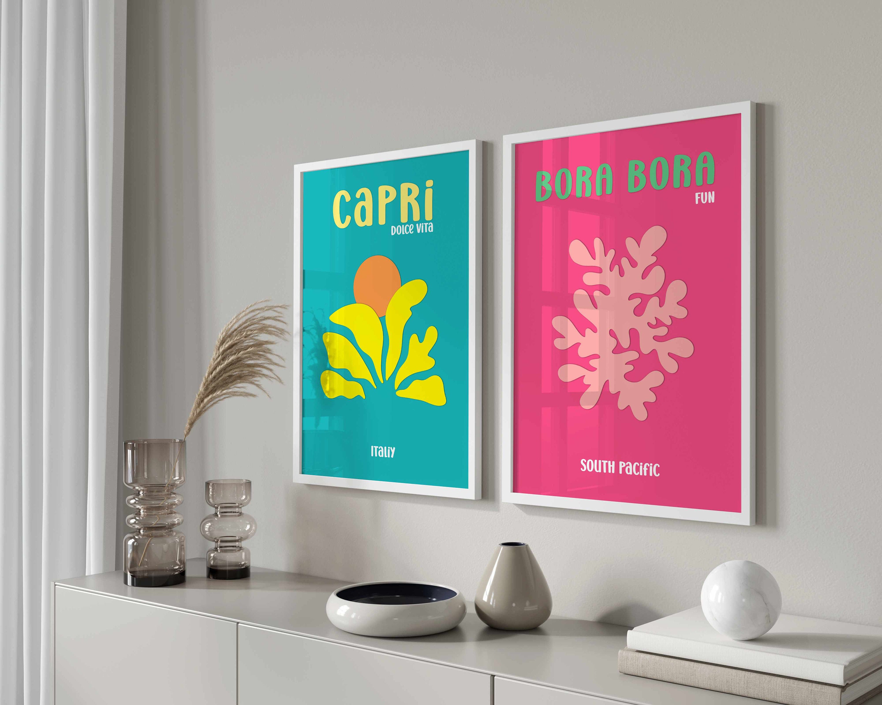 Travel Poster Set, 3 Piece Wall Art, Preppy Room Decor, Capri Bora Bora ...