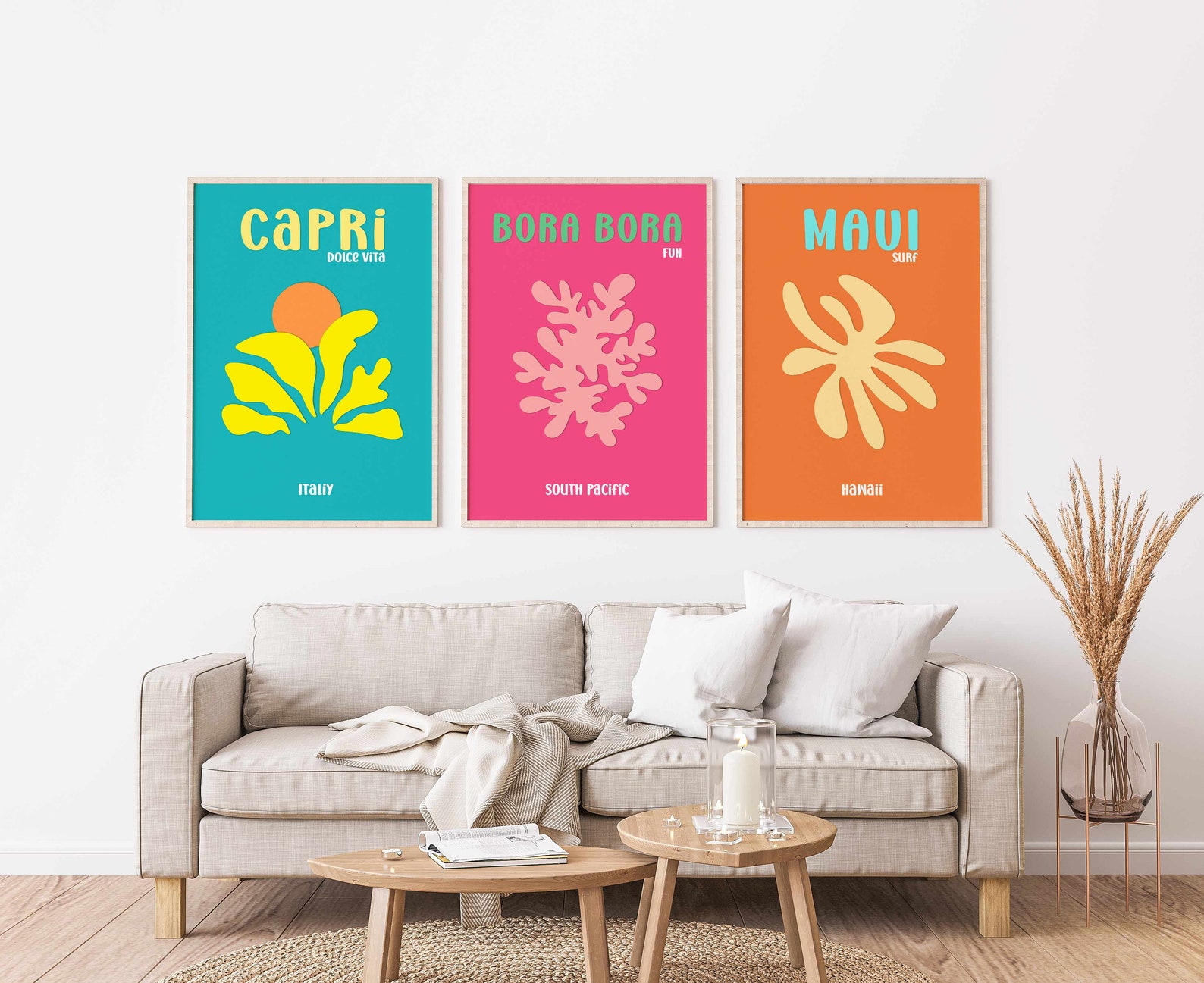 Travel Poster Set, 3 Piece Wall Art, Preppy Room Decor, Capri Bora Bora ...