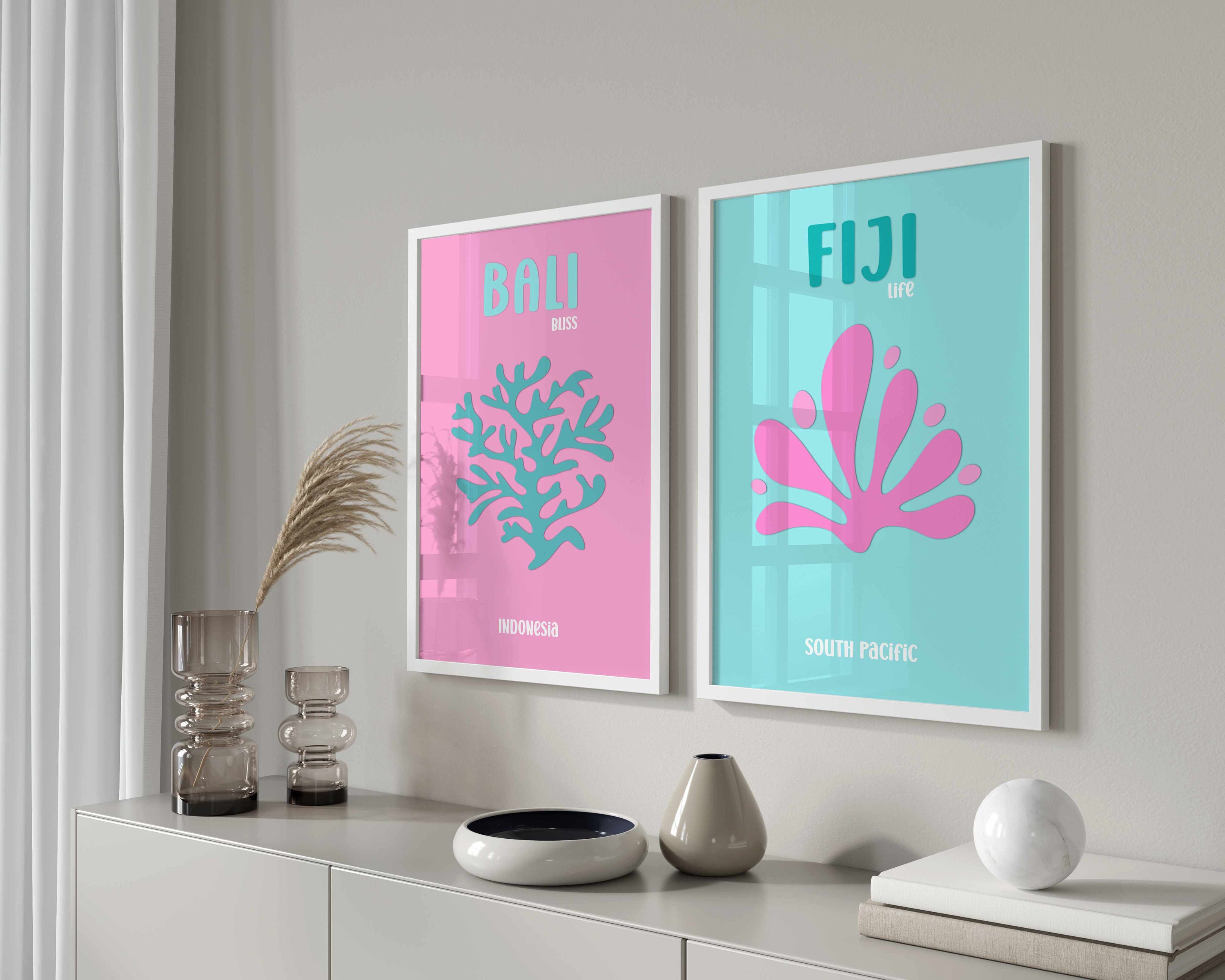 Colorful Travel Poster Set, 3 Piece Wall Art, Beach Travel Poster, Fiji ...