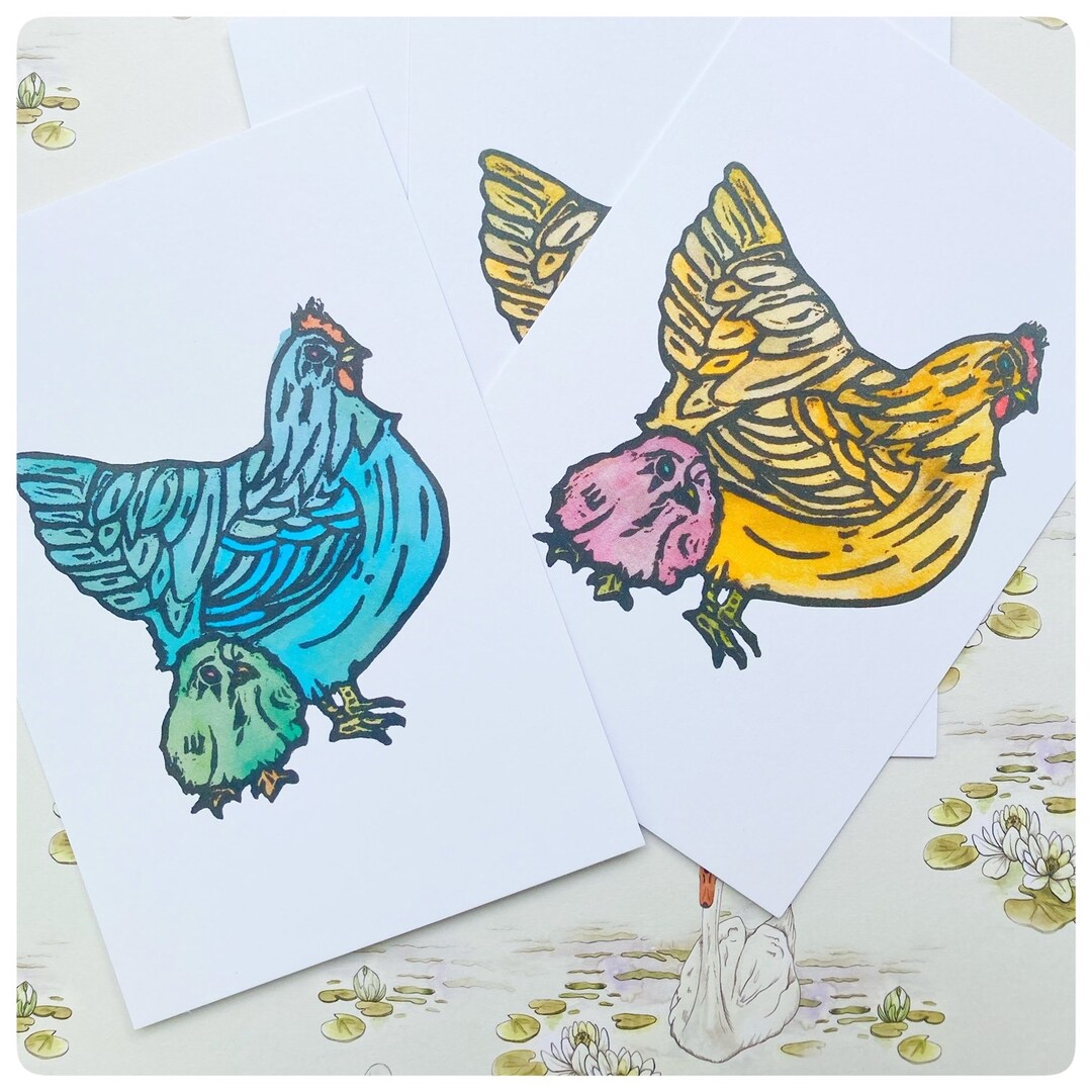 Hen and Chick Print Postcards Set of 4 Postcards With 'hen and Chick ...