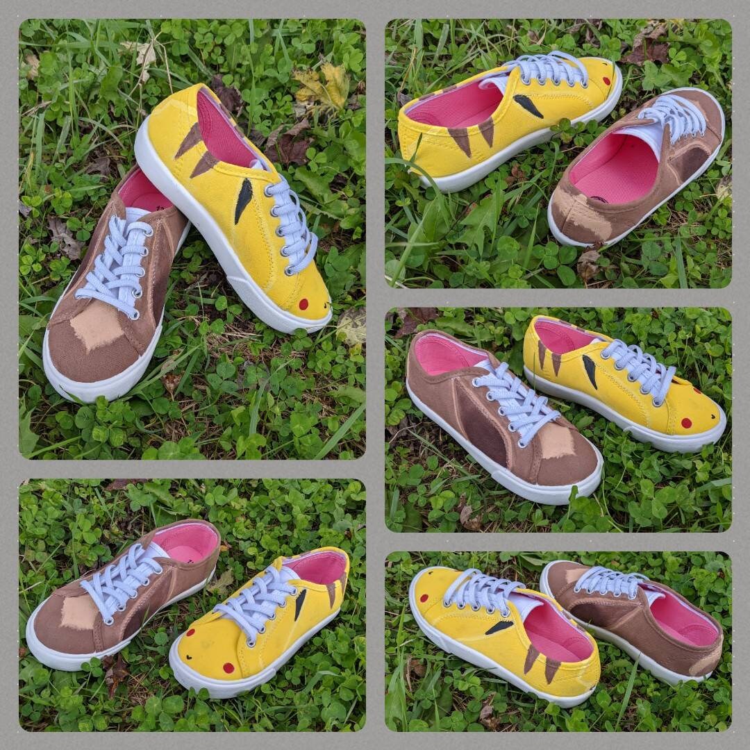 Custom Hand Painted Pokemon Pikachu and Eevee Inspired Shoes - Etsy