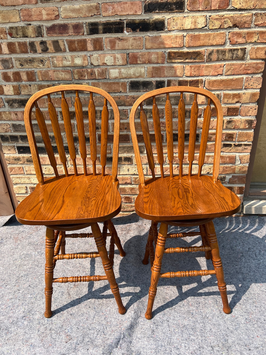 Vintage Tiger Oak Windsor Swivel Bar Stools: Colonial Style, Set of 2 ...