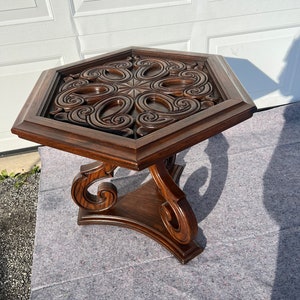 A Very Rare Find Antique Hexagonal Wooden Side/end Table W/ Original ...