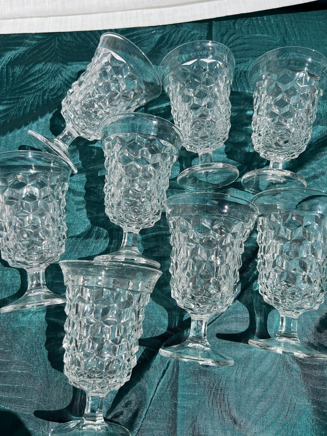 Vintage Fostoria American Clear Crystal Goblets - Diamond Cut Stemware ...