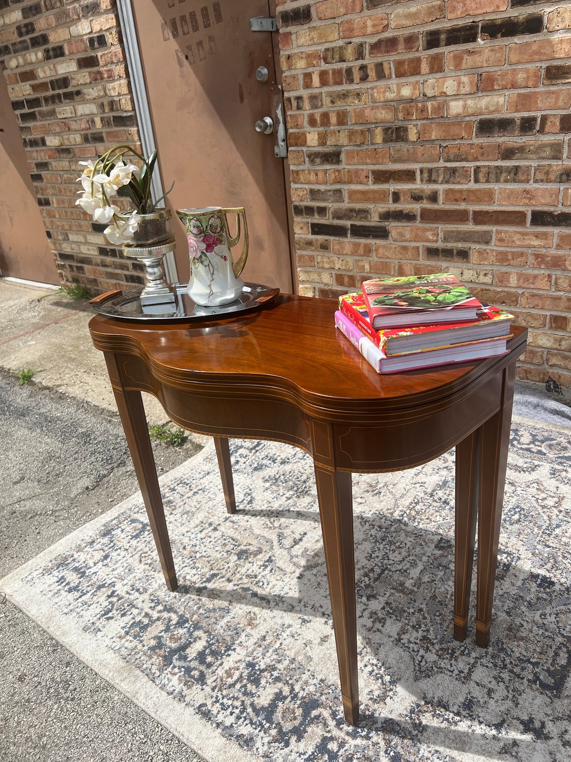 Vintage Kittinger Mahogany Console Table: Extendable Kidney Shape ...