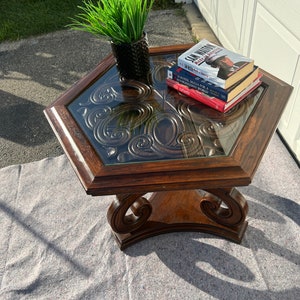A Very Rare Find Antique Hexagonal Wooden Side/end Table W/ Original ...
