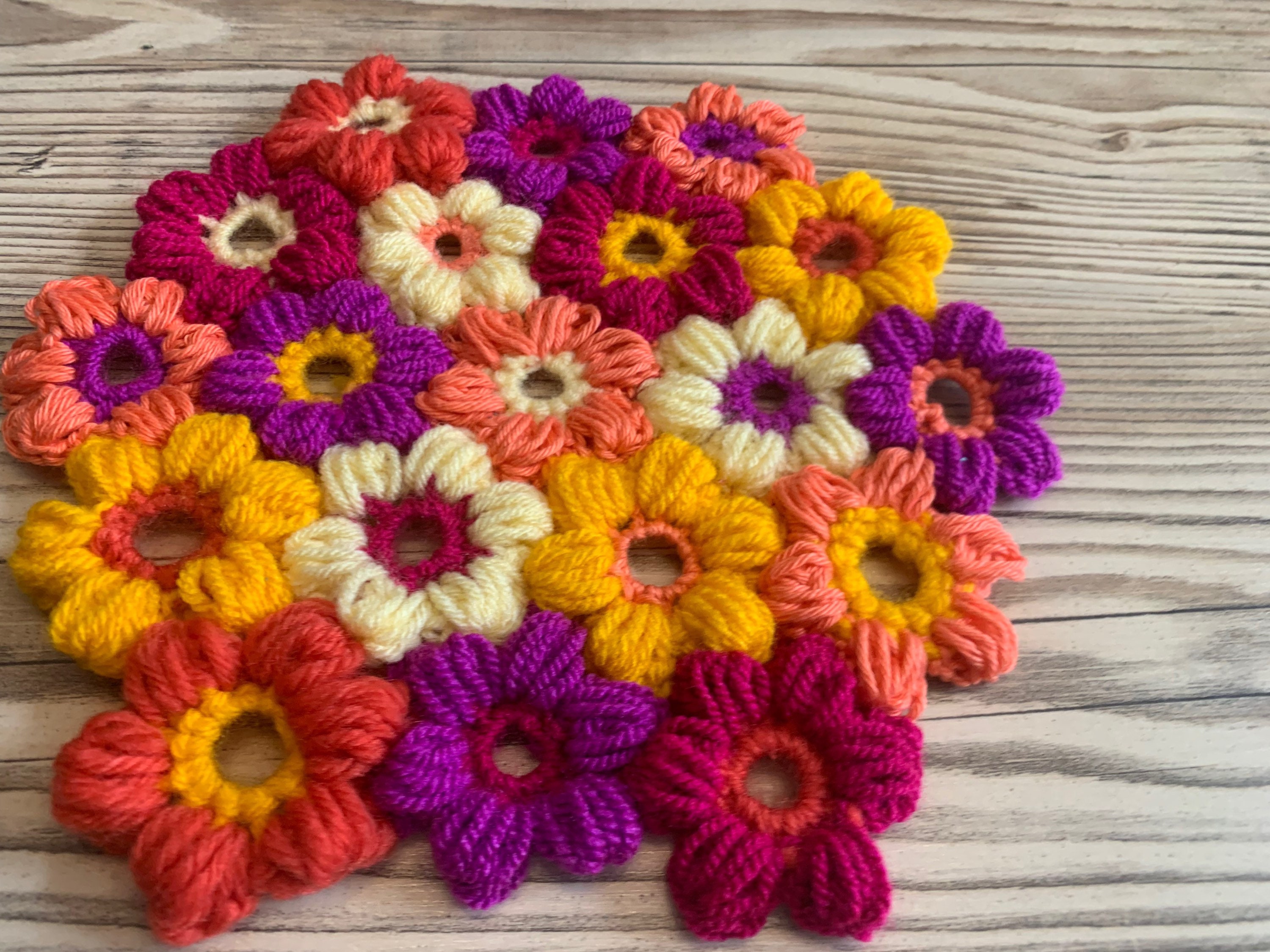 Floridos Coasters Puff-Stitch Flores Crochet Coasters | Etsy