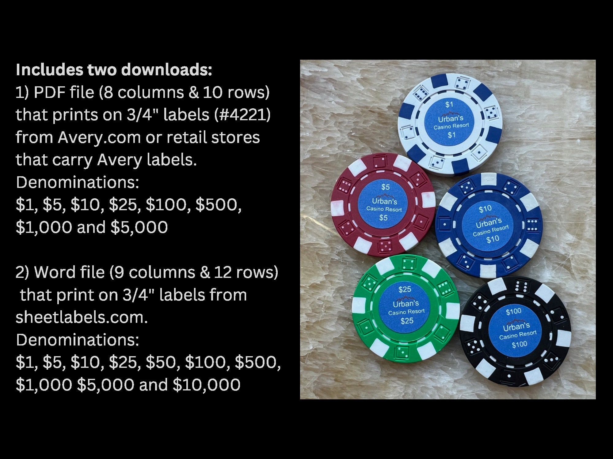 Poker Chip Labels Mountain Resort Design - Etsy