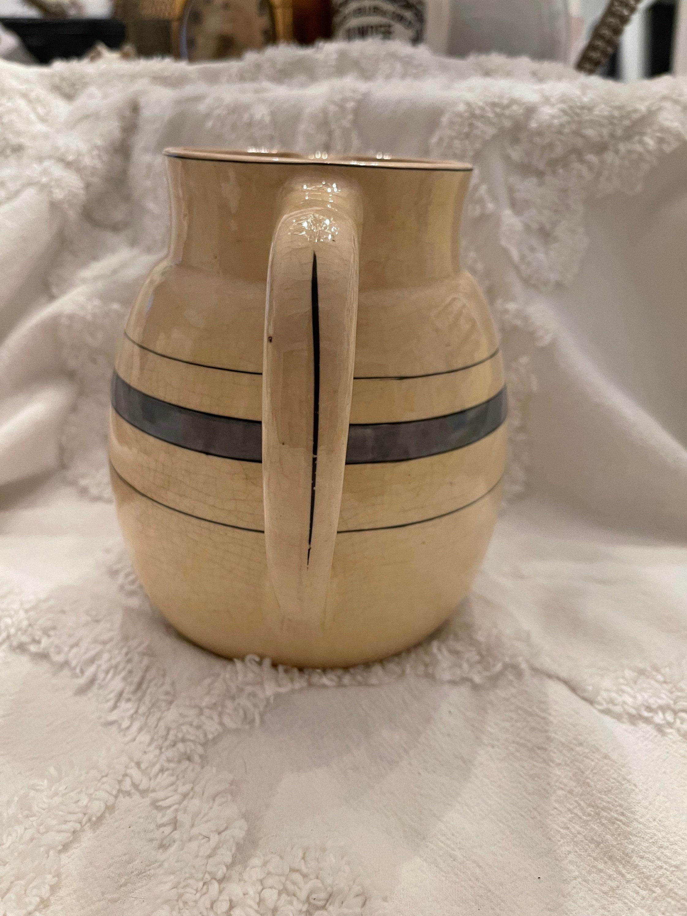 Roseville Pottery Cream & Blue Pitcher - Etsy