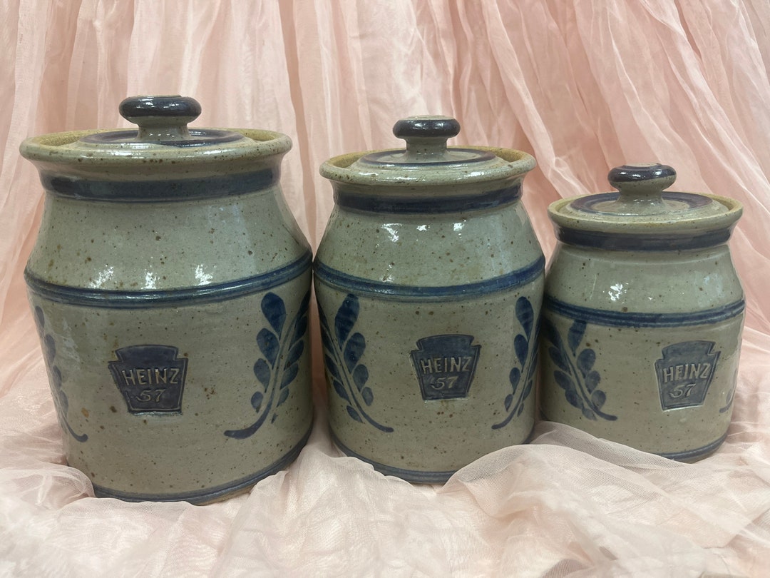 Vintage Signed Heinz 57 Set of 3 Crocks/canisters With Lids - Etsy