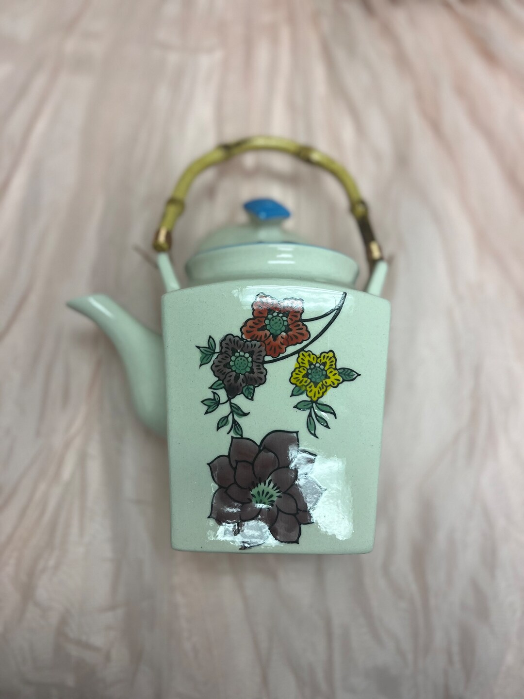Asian Style Tea Pot W/ Bamboo Handle - Etsy