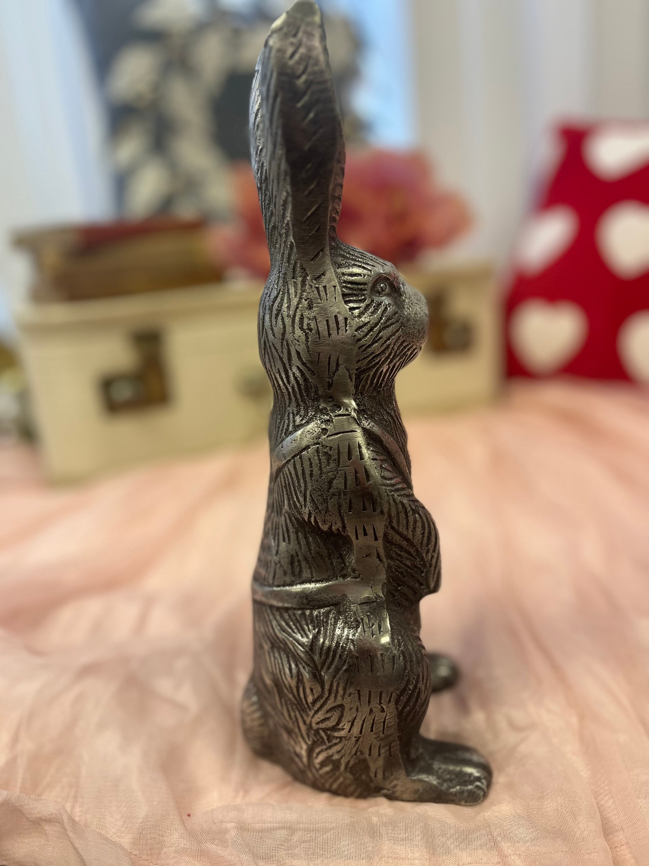 Vintage Silver Metal Easter Bunny Statue/spring Decor - Etsy