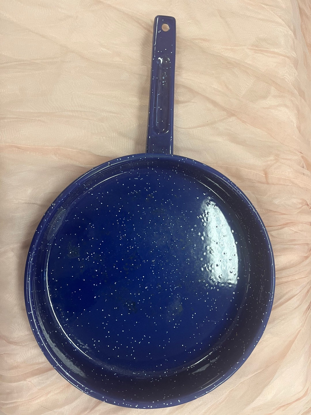 Blue and White Speckled Enamelware Frying Pan - Etsy
