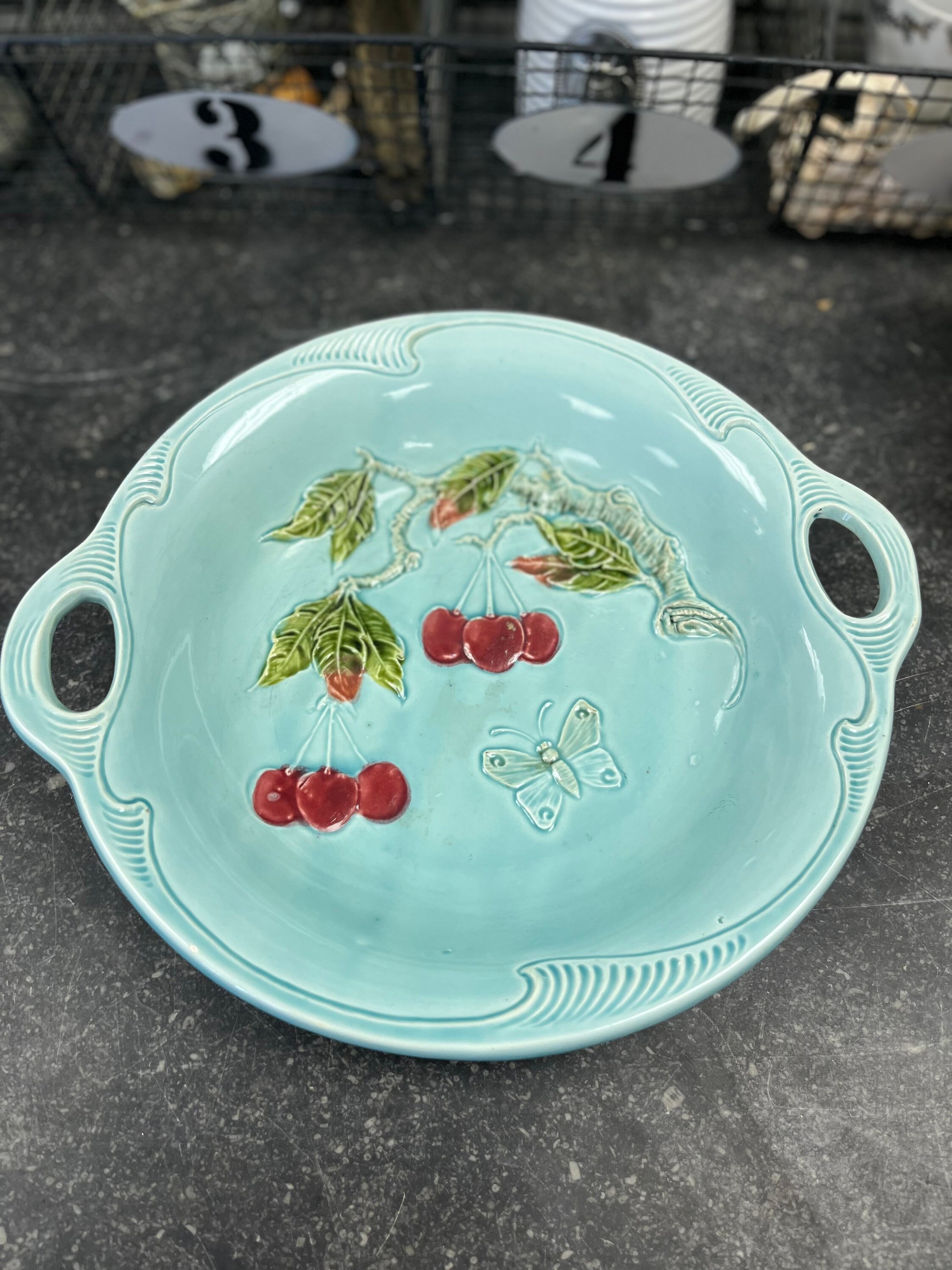 Majolica West Germany Turquoise Cherry Plate & Bowl Set - Etsy
