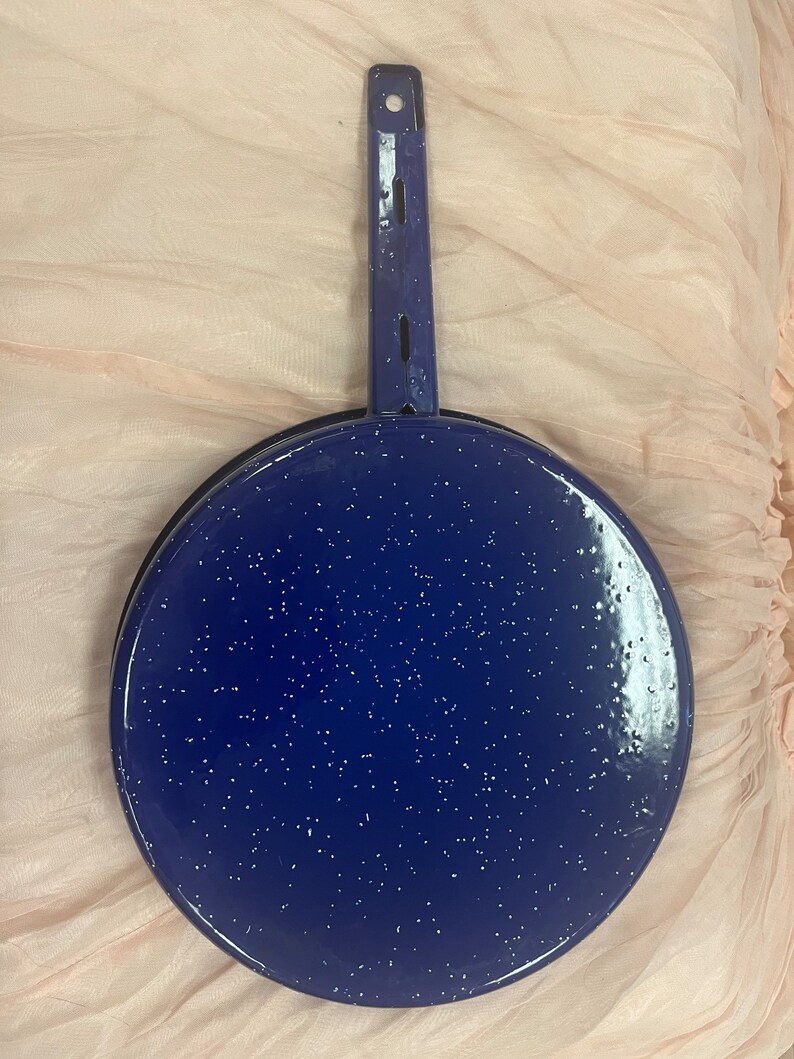 Blue and White Speckled Enamelware Frying Pan - Etsy