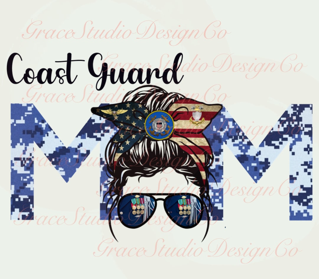 Coast Guard Mom Messy Bun American Flag Sublimation Design *digital ...